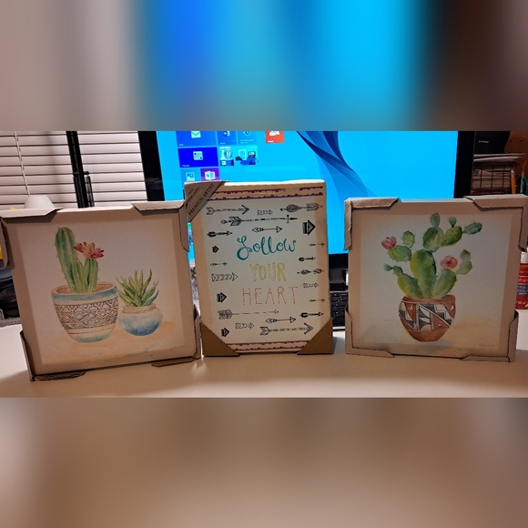 Wall Decor | Nwt Boho Cactus Succulent Plant Bohemian Canvas Framed ...